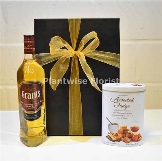 Grants Whisky With Fudge Gift Box Hamper Plantwise Florist - Hampers