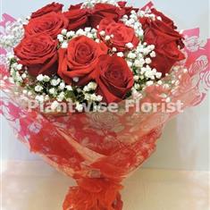 Red Roses & Gyp Handtied Plantwise Florist Canvey Island