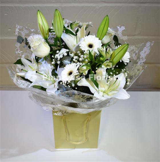 Sympathy Delicate White Hand-tied - Sympathy Flowers Canvey Island