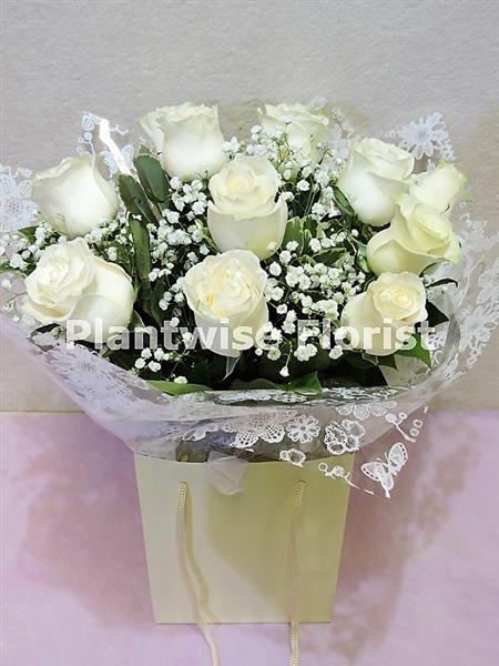 White Roses & Gyp Handtied Plantwise Florist Canvey Island